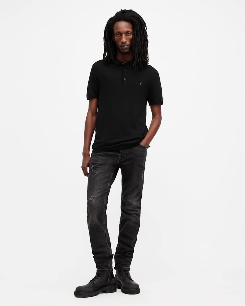 Mode Merino Short Sleeve Polo Shirt Black | ALLSAINTS